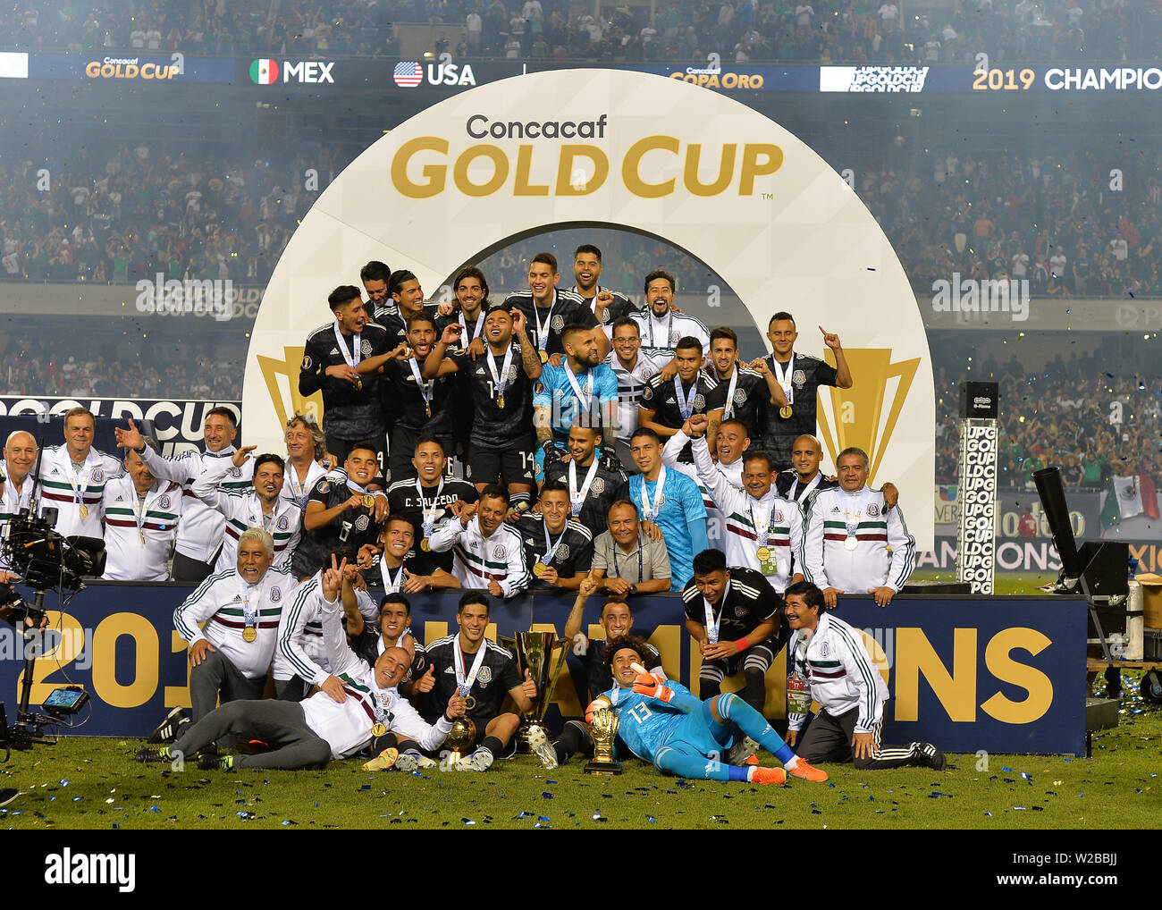 Chicago, IL, USA. 07th July, 2019. The Mexican National Team celebrates ...