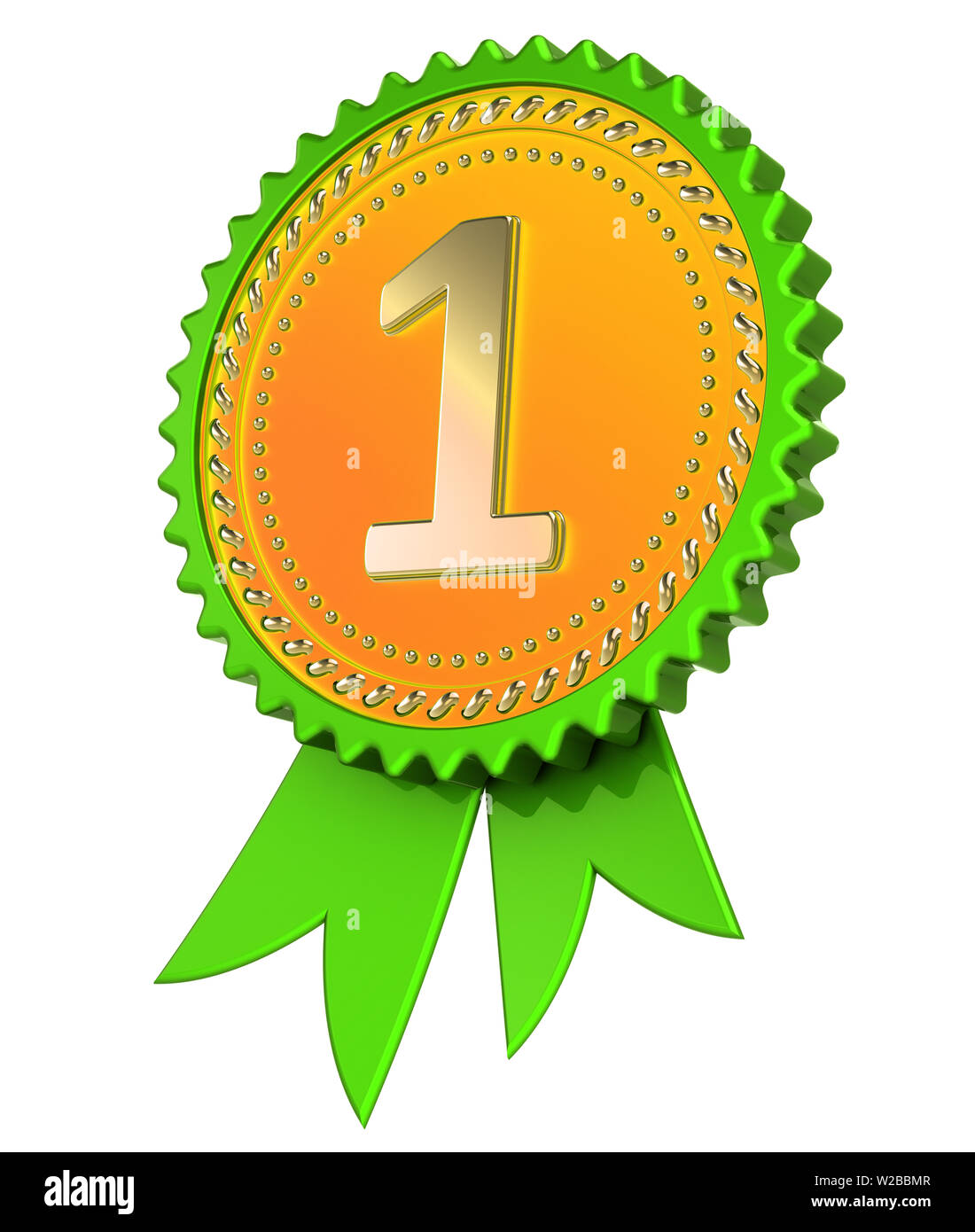 number 1 one medal award ribbon green golden. 1st first place ...