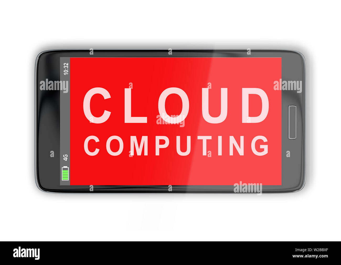 3D illustration of CLOUD COMPUTING title on cellular screen, isolated ...