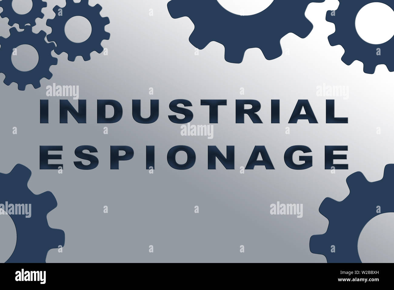 INDUSTRIAL ESPIONAGE sign concept illustration with gray gear wheel ...