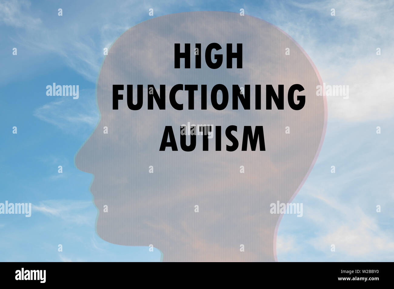 Render illustration of HIGH FUNCTIONING AUTISM on head silhouette, with ...