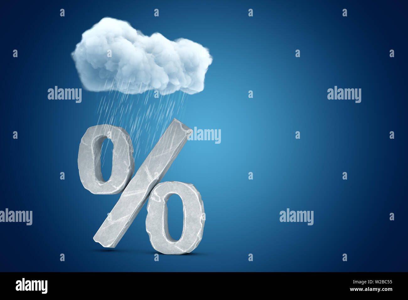 3d rendering of big stone percent symbol standing under cloud of ...