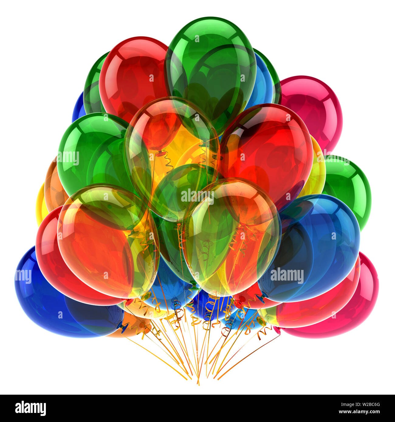 3d illustration of helium party balloons bunch multicolored. colorful ...