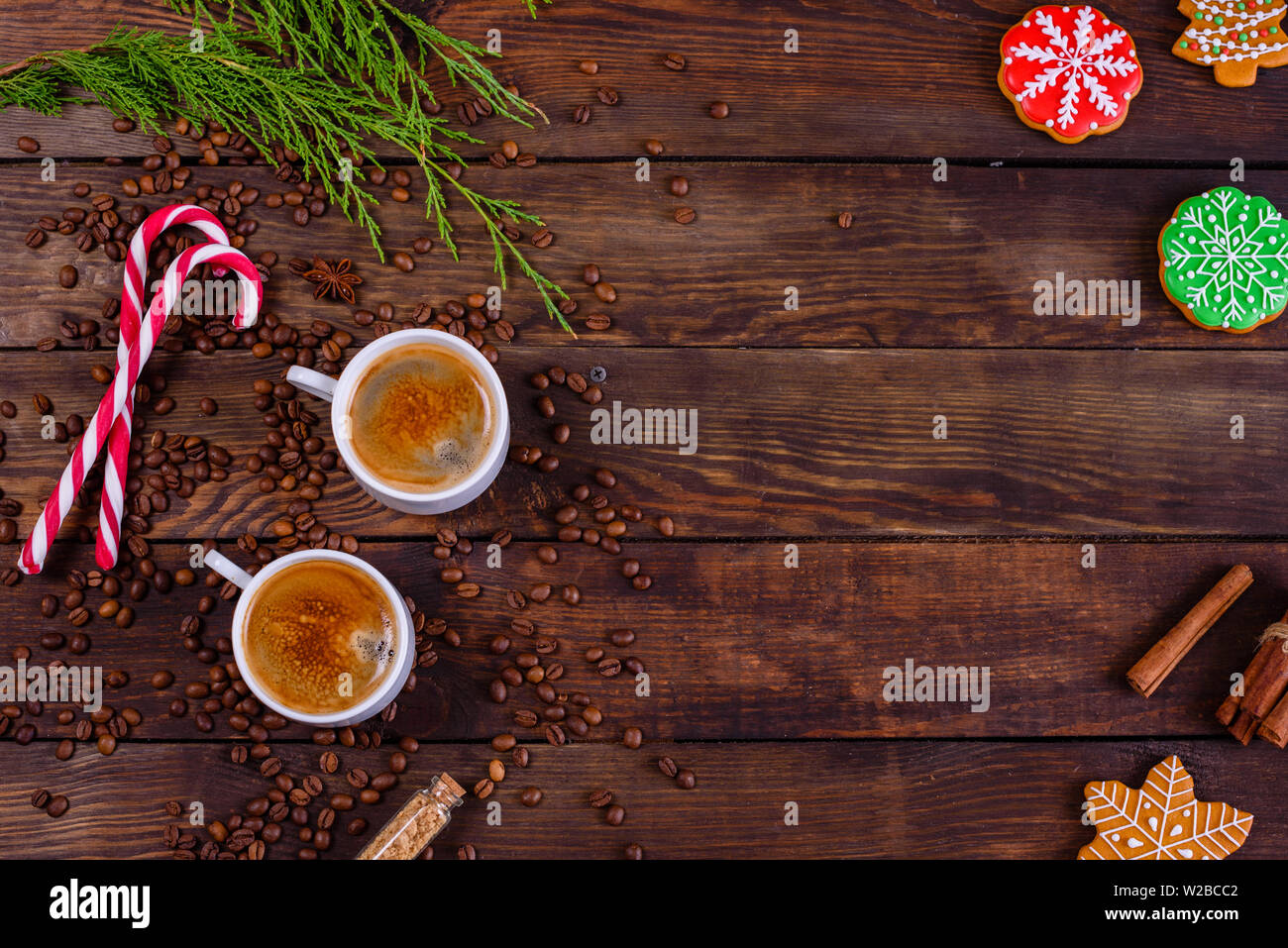 Christmas morning with fragrant coffee, gifts, gingerbread and the ...