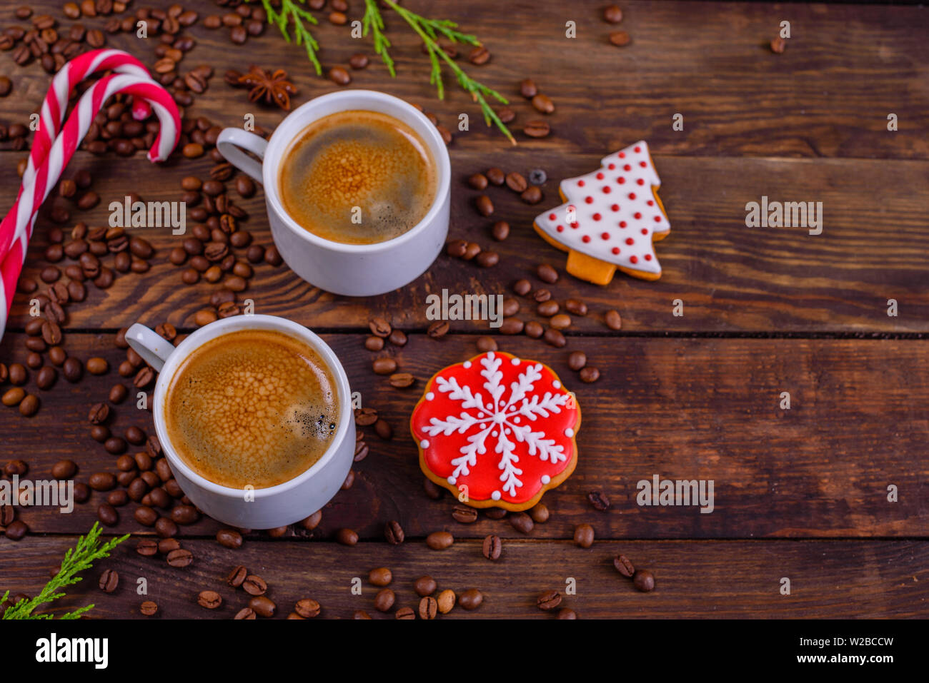 Christmas morning with fragrant coffee, gifts, gingerbread and the ...