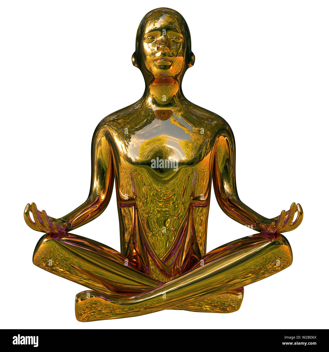 3d illustration of golden man stylized figure peace of mind lotus pose ...