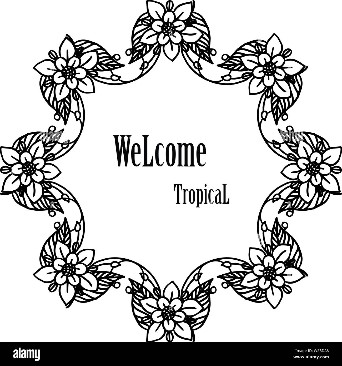 Lettering welcome tropical for greeting card, various flower. Vector ...