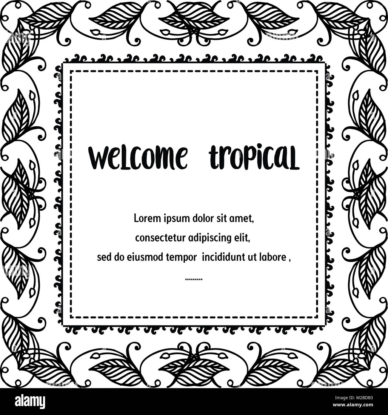 Lettering welcome tropical for greeting card, various flower. Vector ...