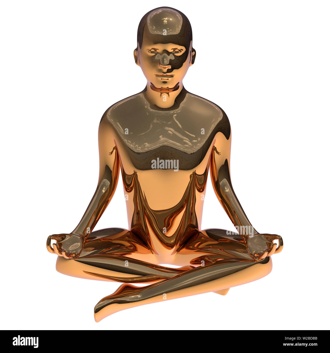 3d illustration of golden lotus pose man stylized figure zen person ...