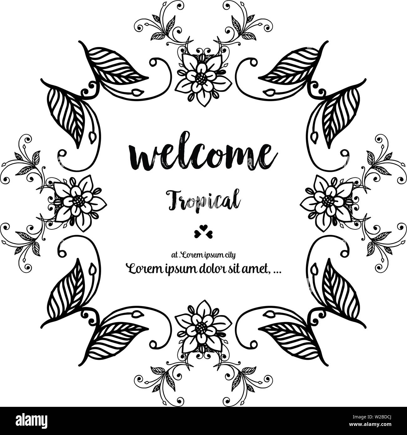 Lettering welcome tropical for greeting card, various flower. Vector ...