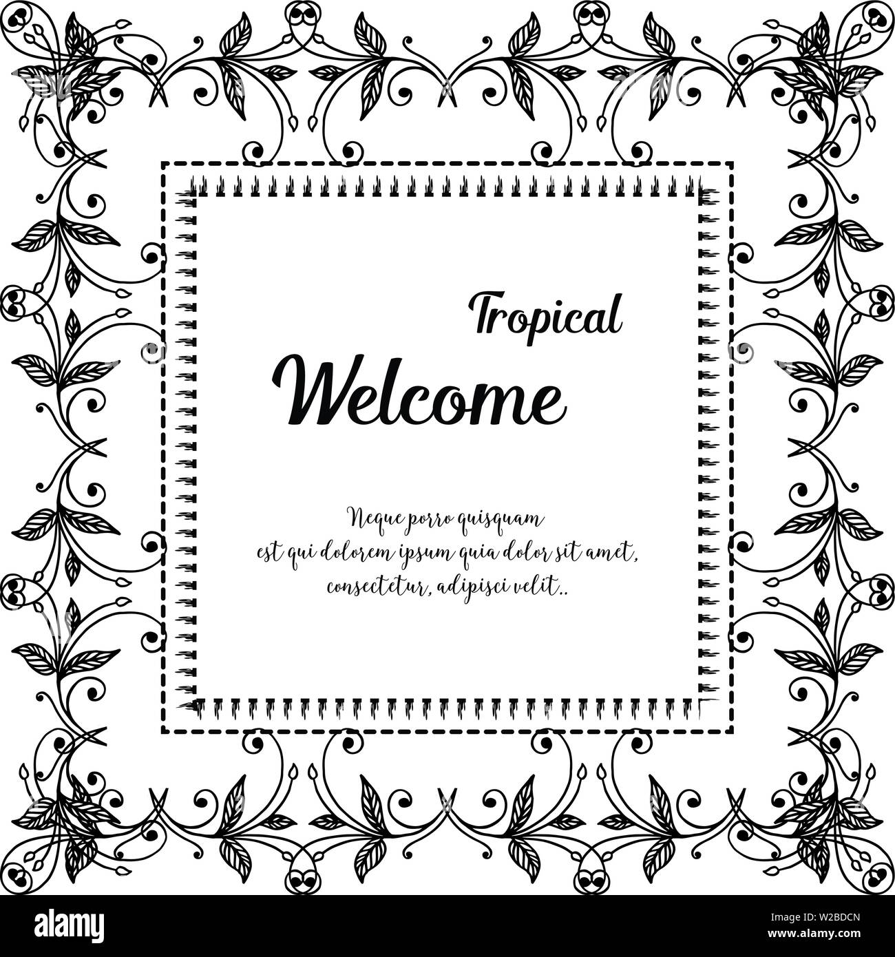 Lettering welcome tropical for greeting card, various flower. Vector ...