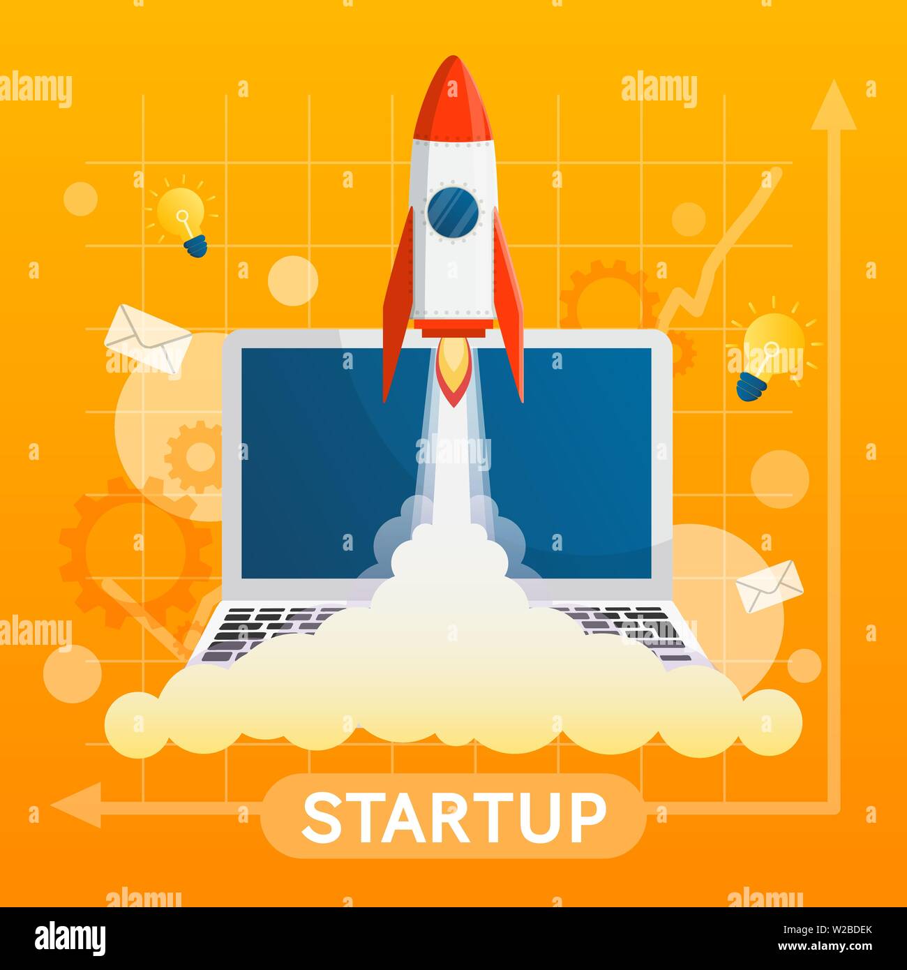 Startup concept with element vector on yellow background or banner ...
