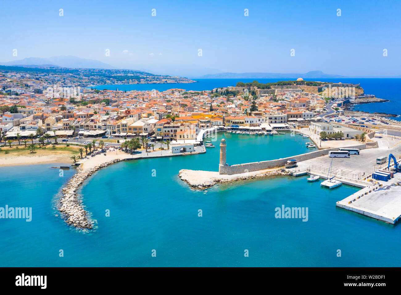 Rethymno city at Crete island in Greece. Aerial view of the old ...