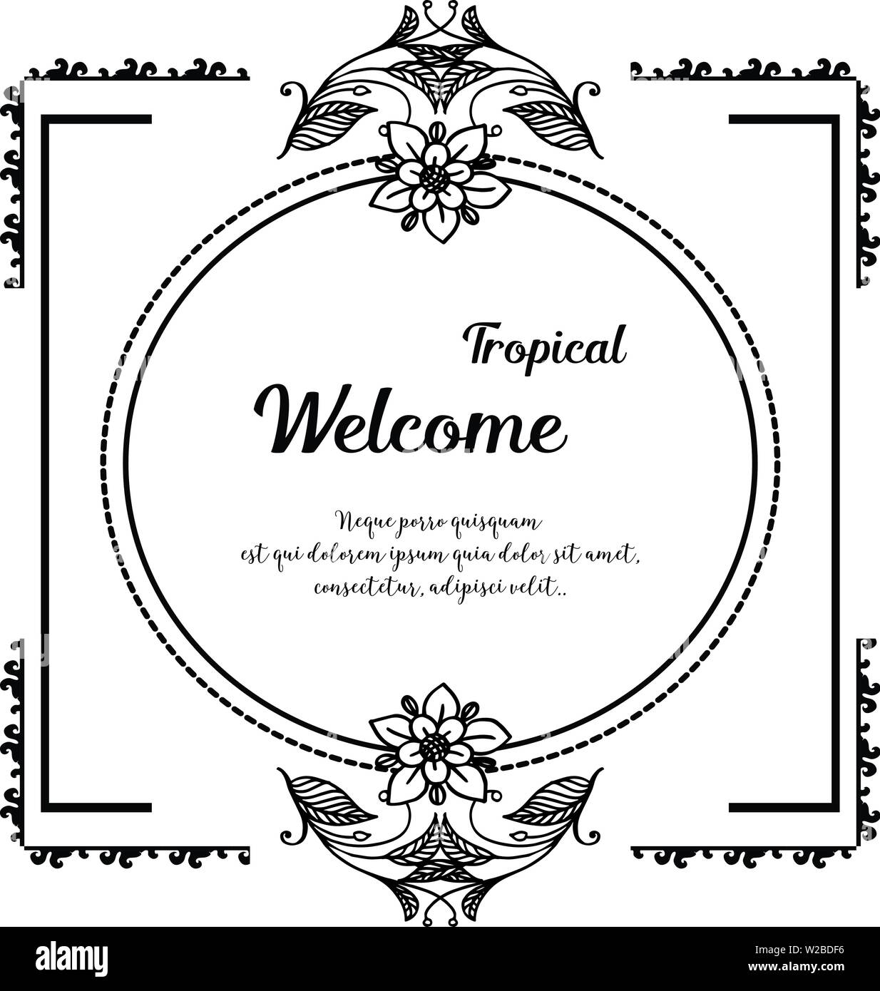 Greeting card welcome tropical, decor with flower frame. Vector ...