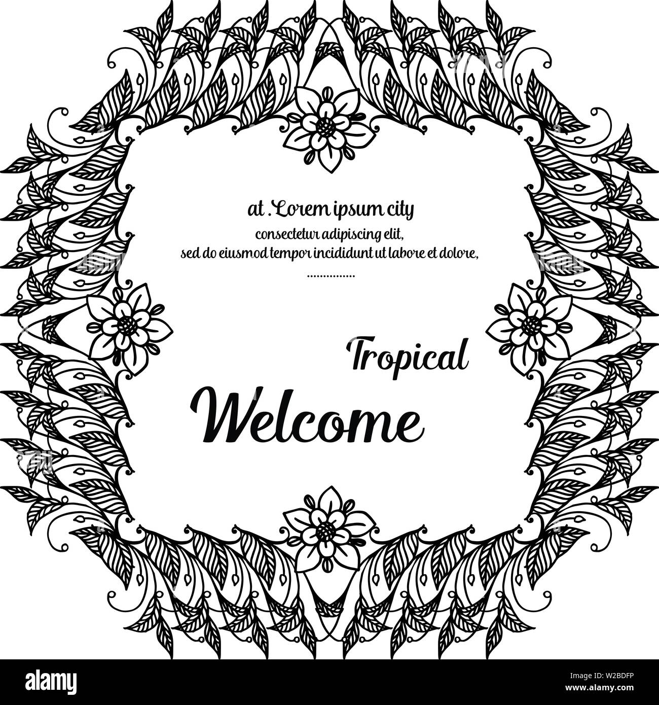 Greeting card ornament, lettering welcome tropical, card with flower ...