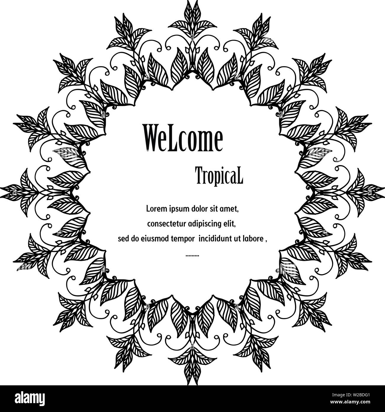 Greeting card ornament, lettering welcome tropical, card with flower ...