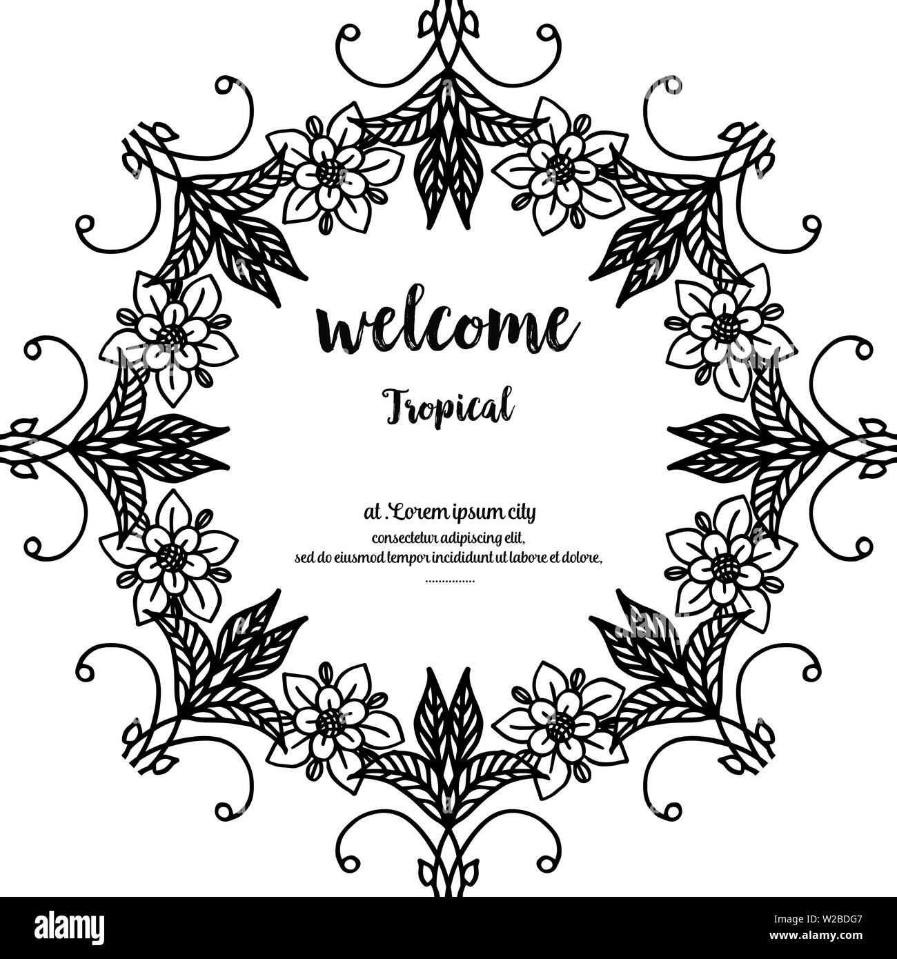 Greeting card ornament, lettering welcome tropical, card with flower ...