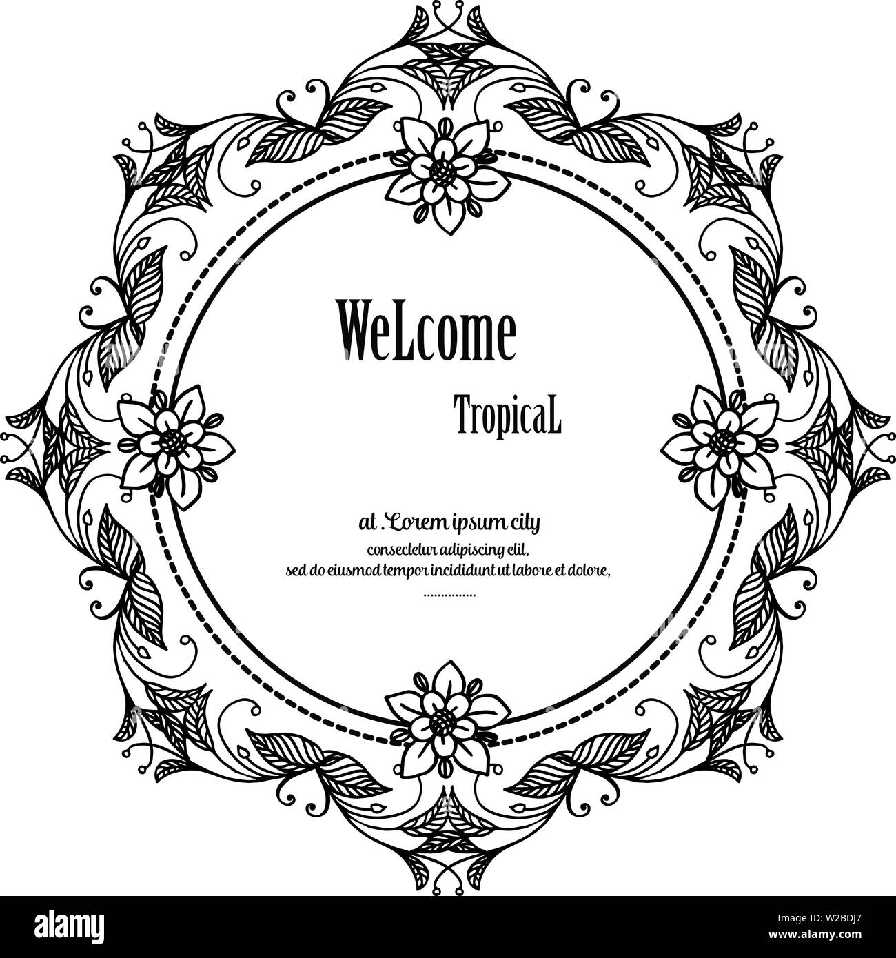 Card of welcome tropical, design flower frame. Vector illustration ...