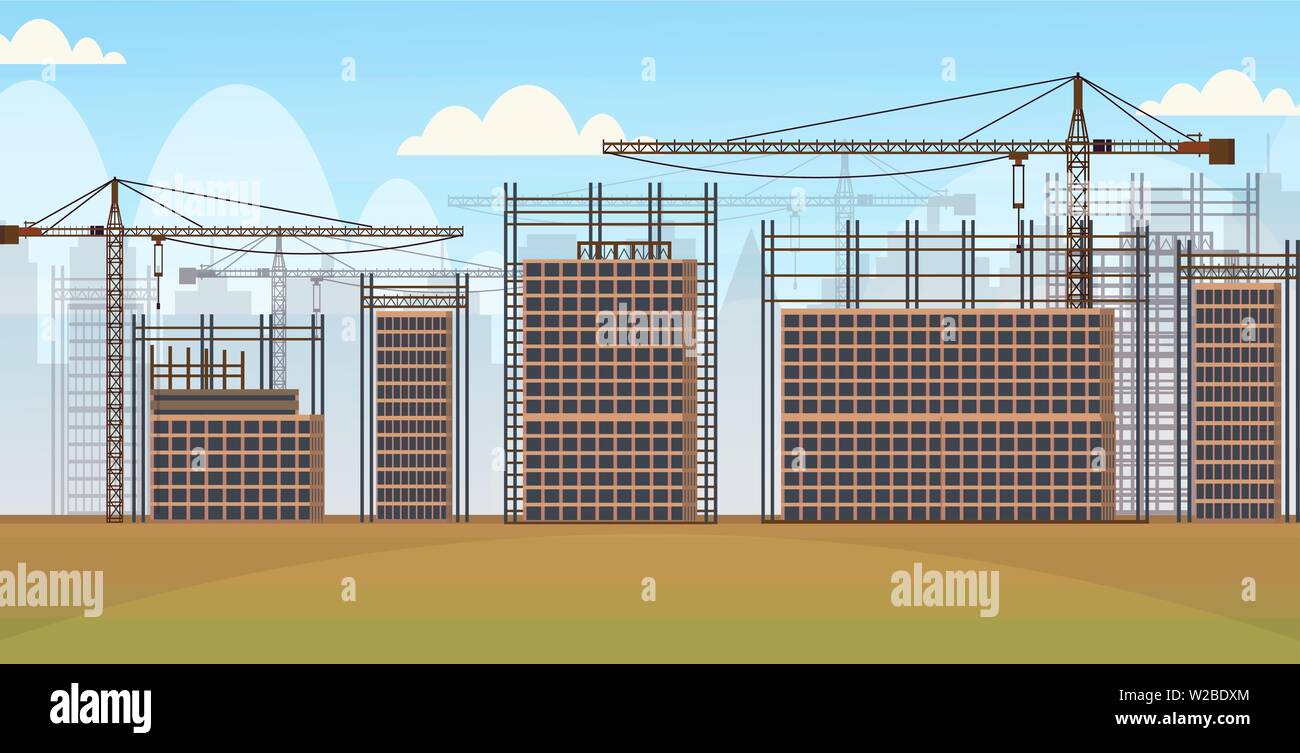 building construction site with cranes unfinished residential area ...