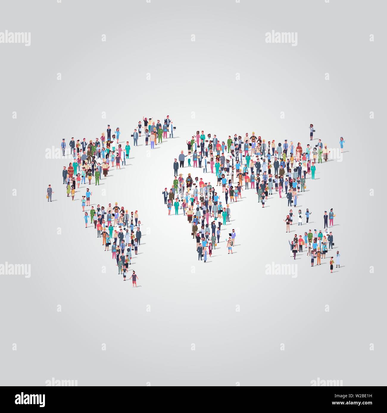 people crowd gathering in world map icon shape social media community ...