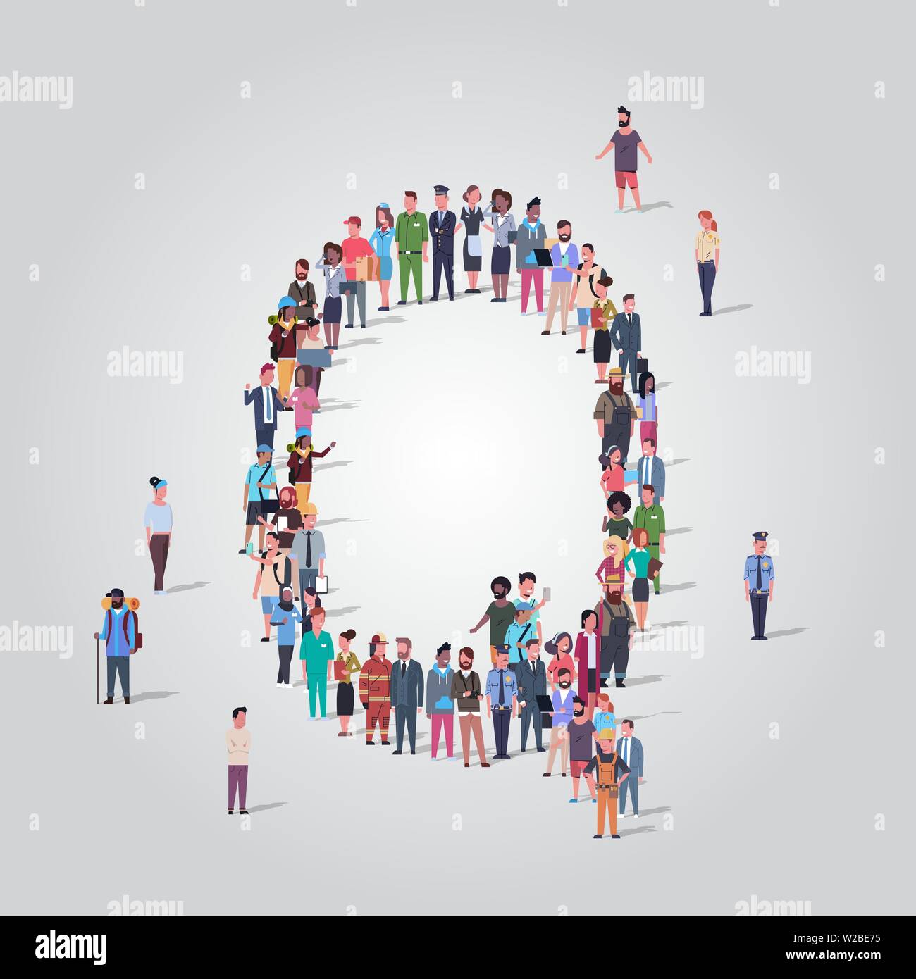 big people crowd gathering in shape letter Q different occupation ...