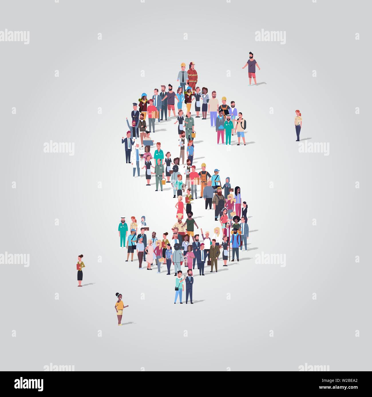 big people crowd standing together in shape of dollar sign different ...