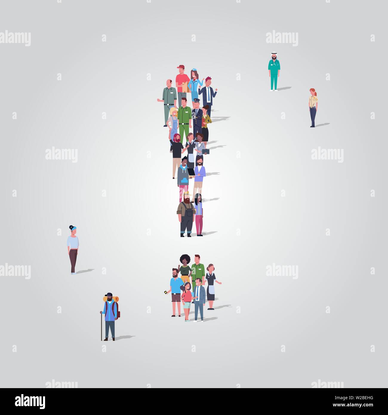big people crowd gathering in shape of exclamation mark icon social ...