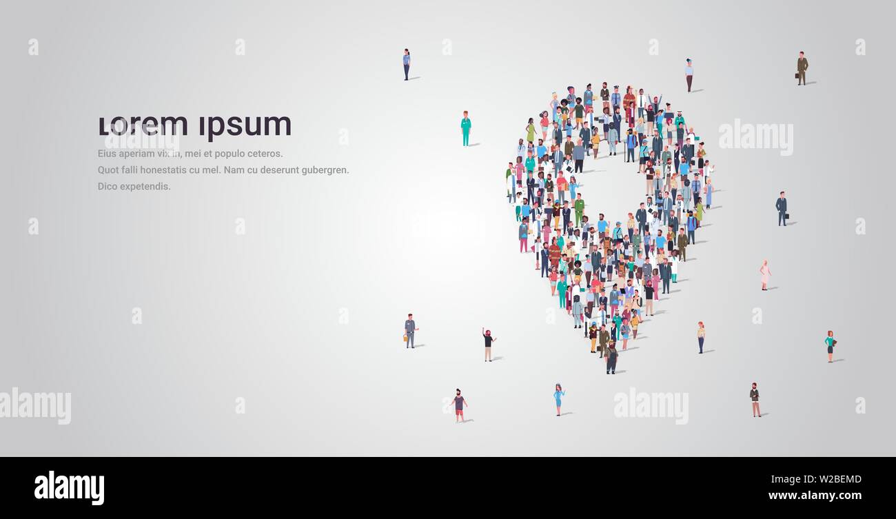 people crowd gathering in location geo tag shape social media community ...