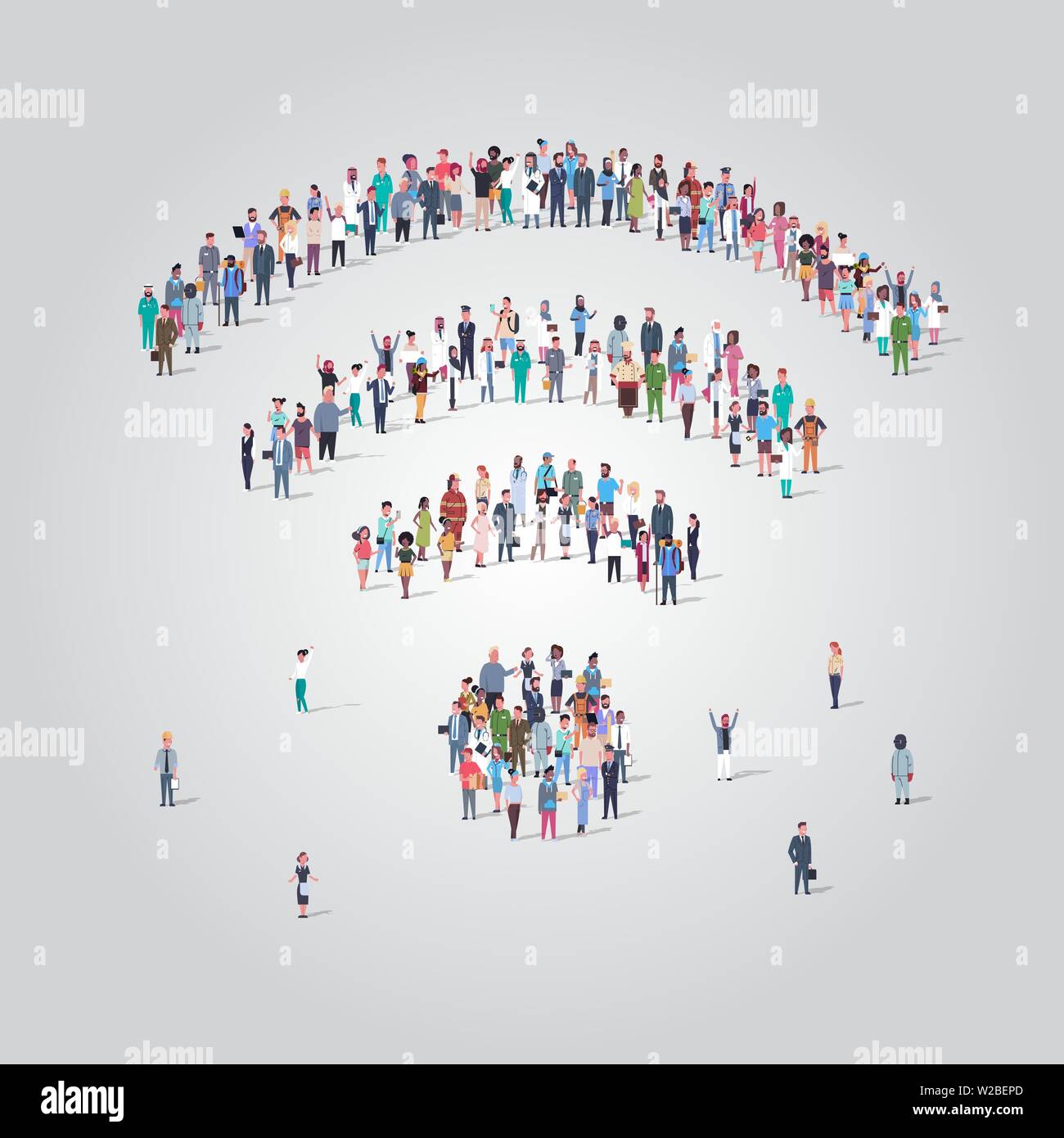 people crowd gathering in shape of wifi icon social media community ...