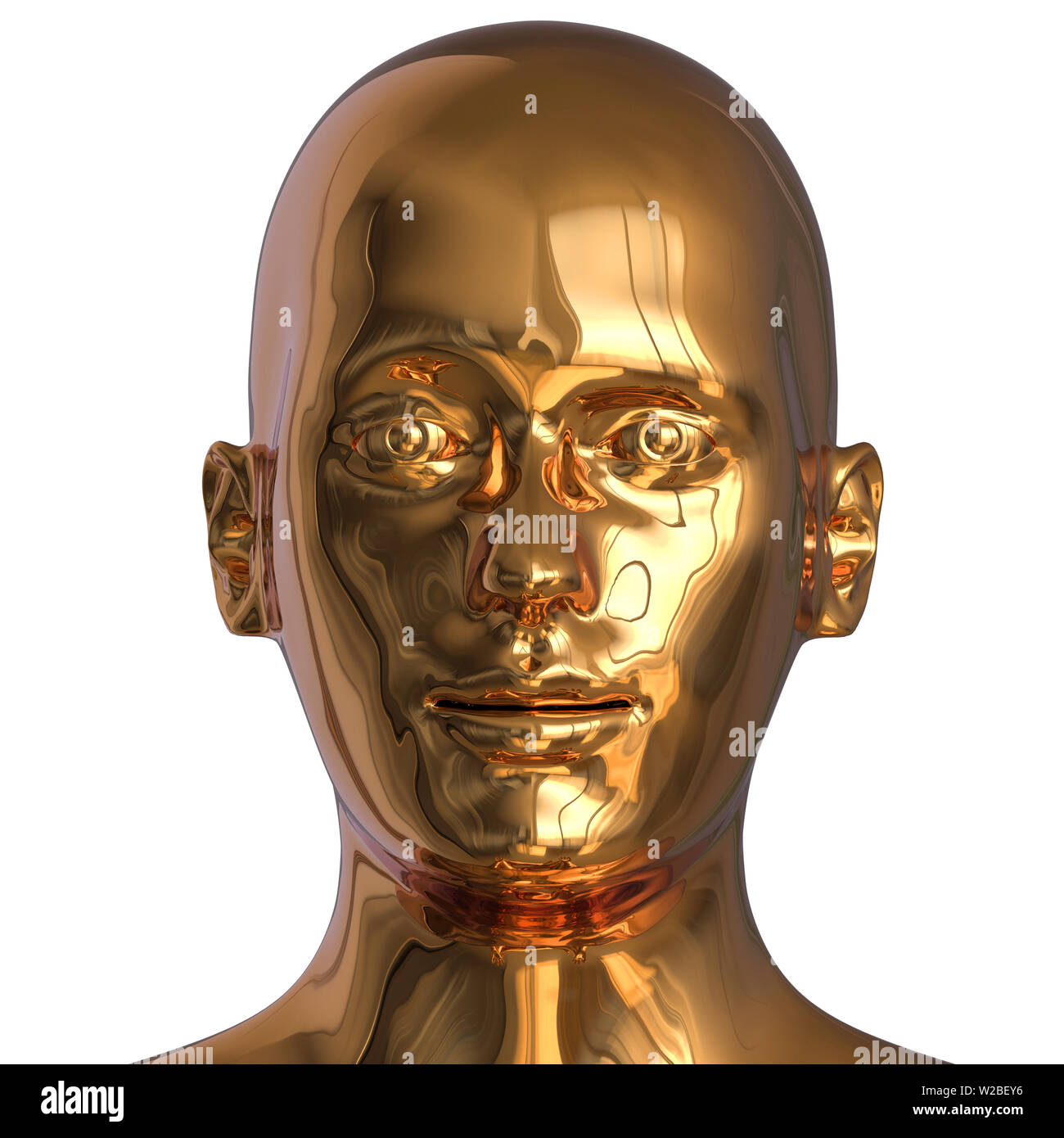 3d illustration of iron head shot portrait of single man face close-up ...