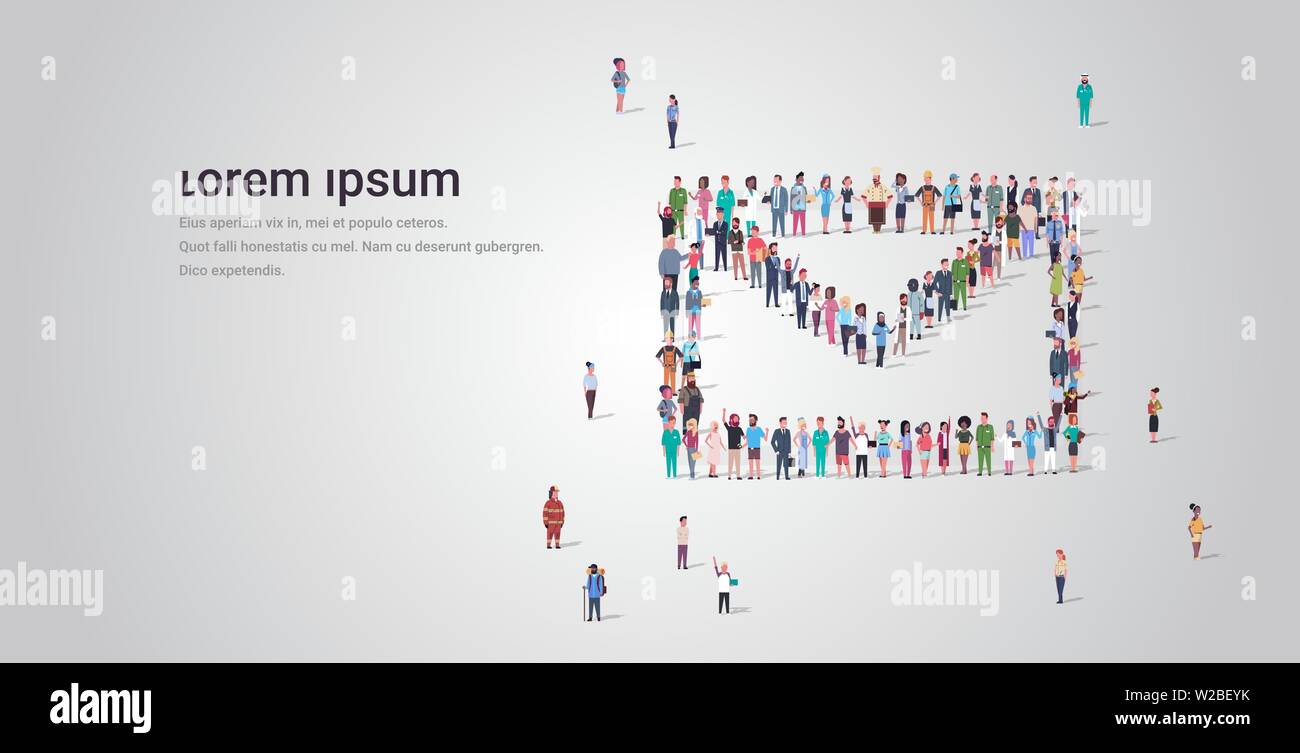 big people crowd standing together in shape of envelope icon different ...