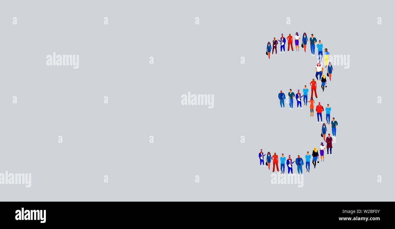 business people crowd gathering in number three 3 shape businesspeople ...