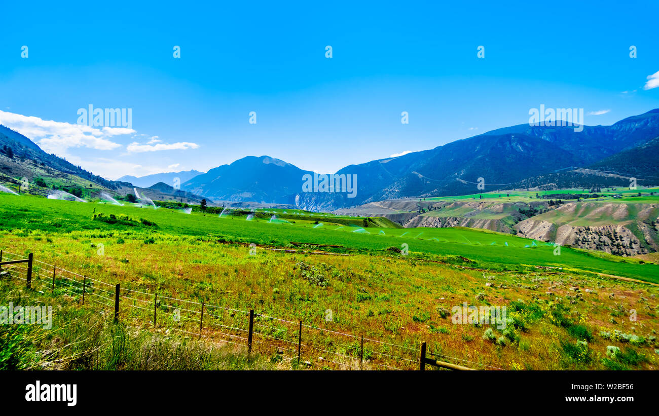 Fertile farmland along the Fraser River as it flows through the canyon ...