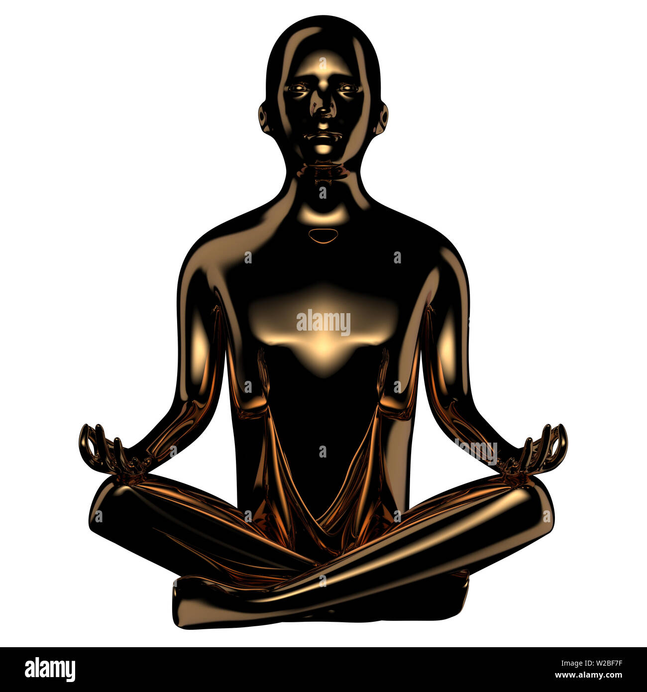 3d illustration of calm yoga man lotus pose stylized figure golden dark ...