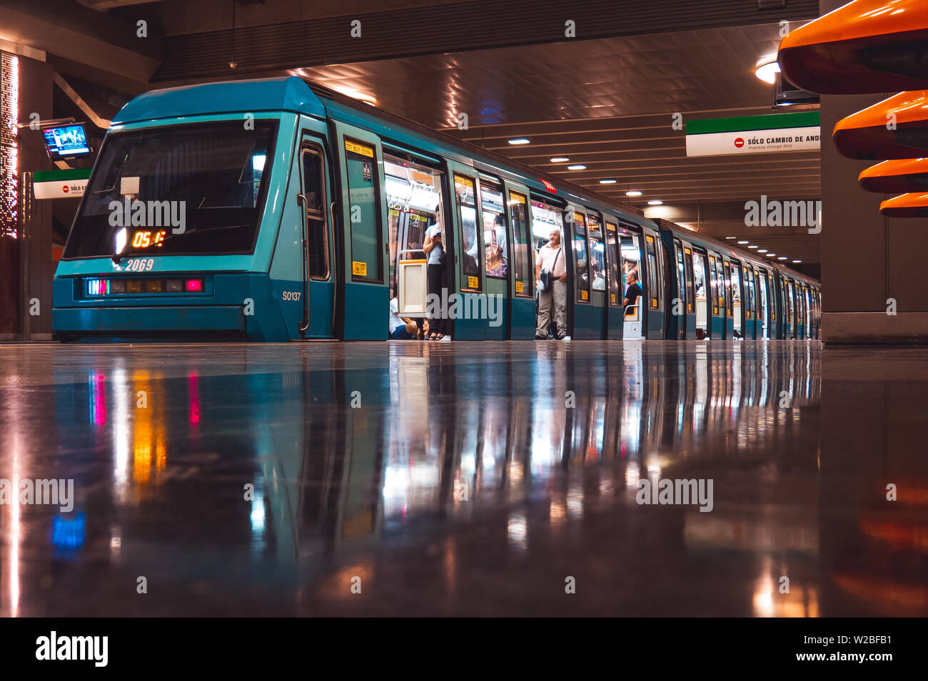 SANTIAGO, CHILE - JANUARY 2015: A Metro de Santiago Train at Del Sol ...