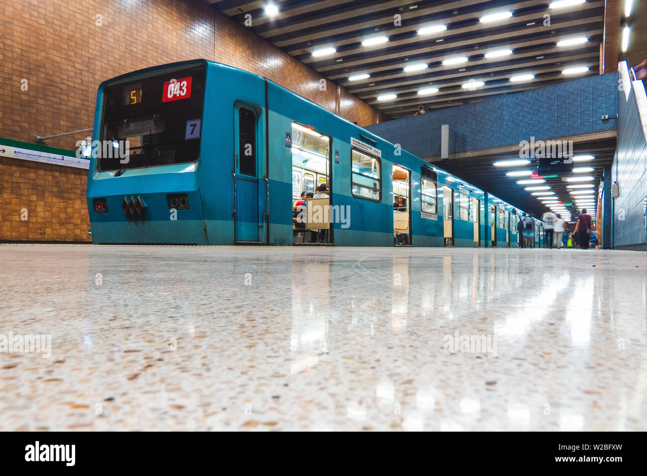 SANTIAGO, CHILE - FEBRUARY 2015: A Santiago Metro NS74 train at Santa ...