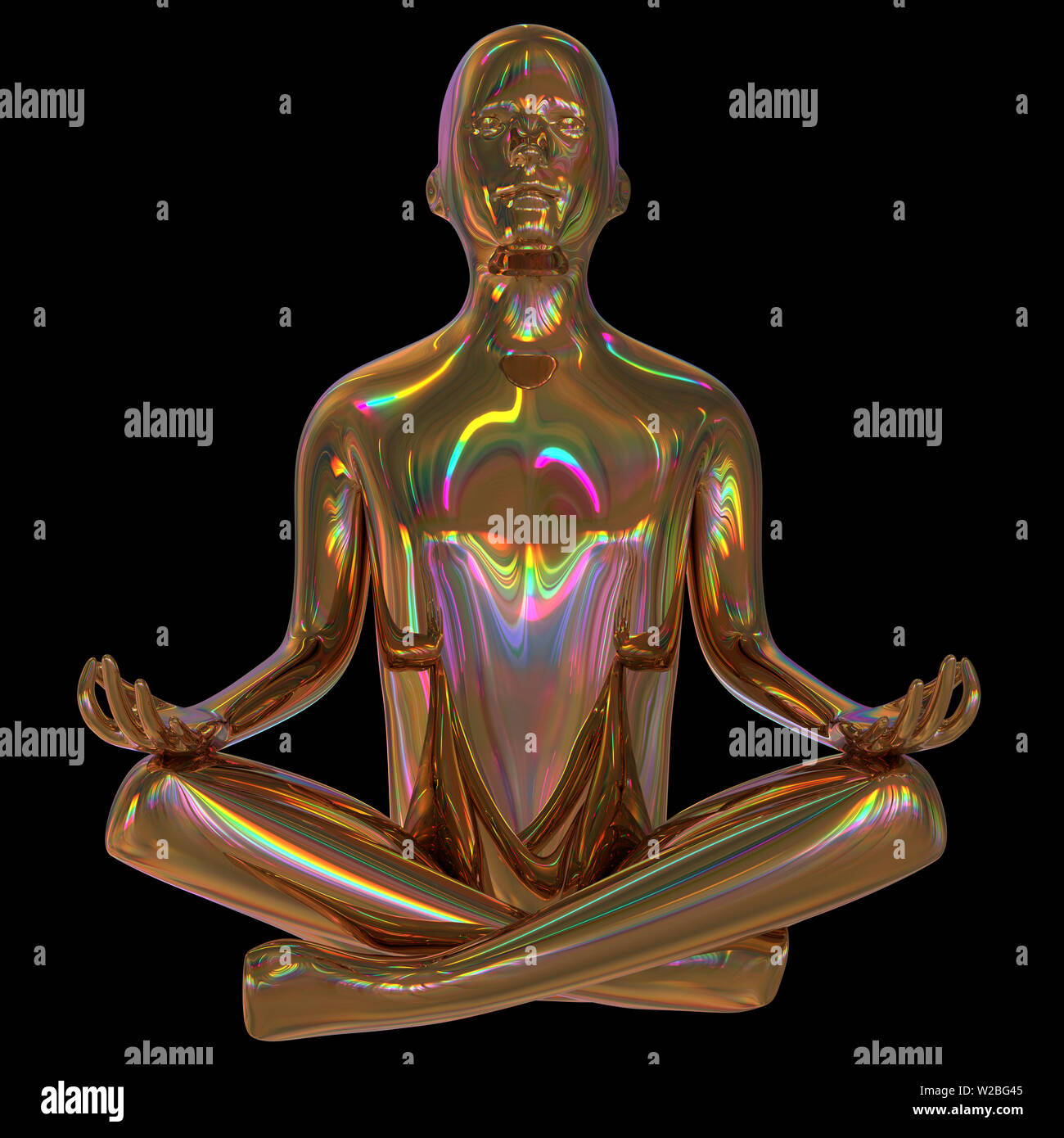 3d illustration of iron man lotus pose stylized human mental guru ...
