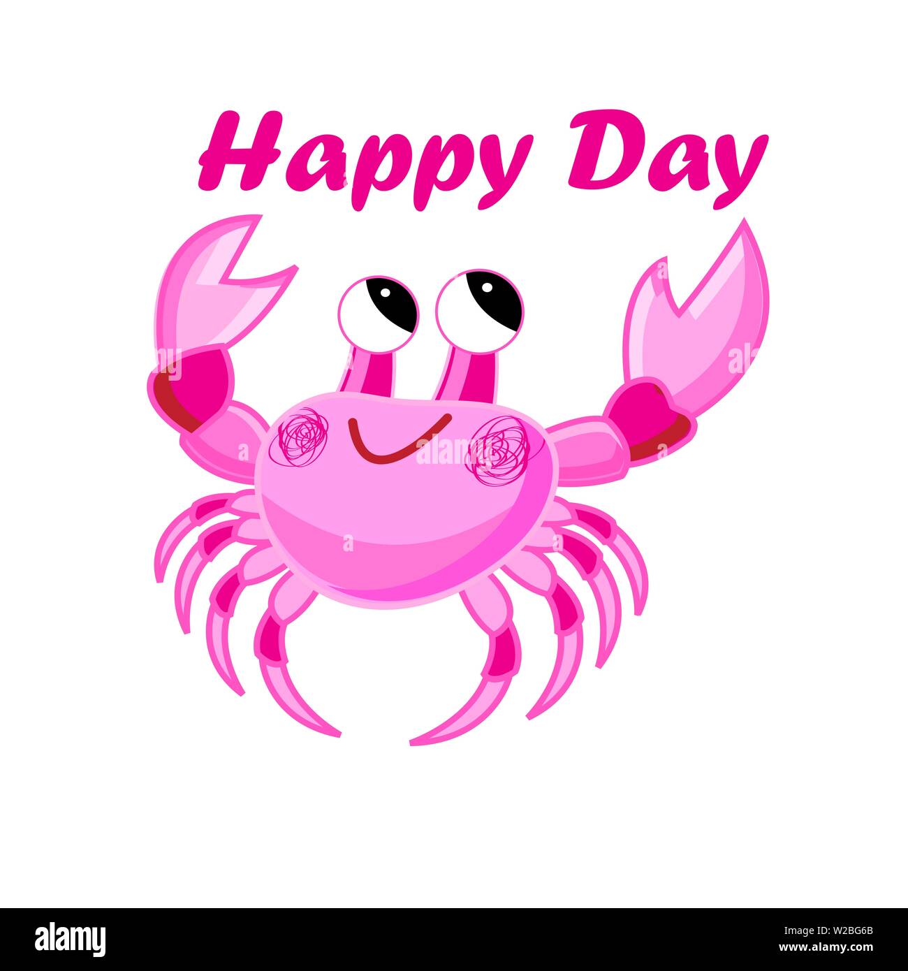 llustration of a funny pink crab with a wish of a good day on a white ...