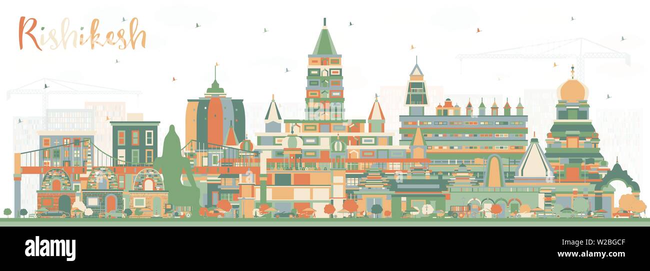 Rishikesh India City Skyline with Color Buildings. Vector Illustration ...
