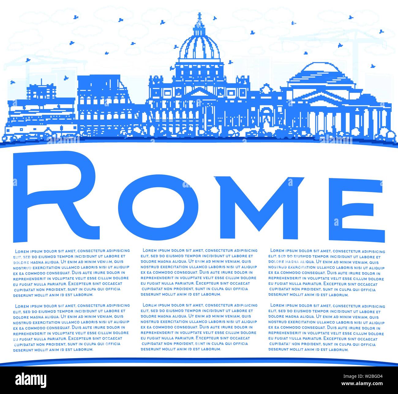 Outline Rome Italy City Skyline with Blue Buildings and Copy Space ...