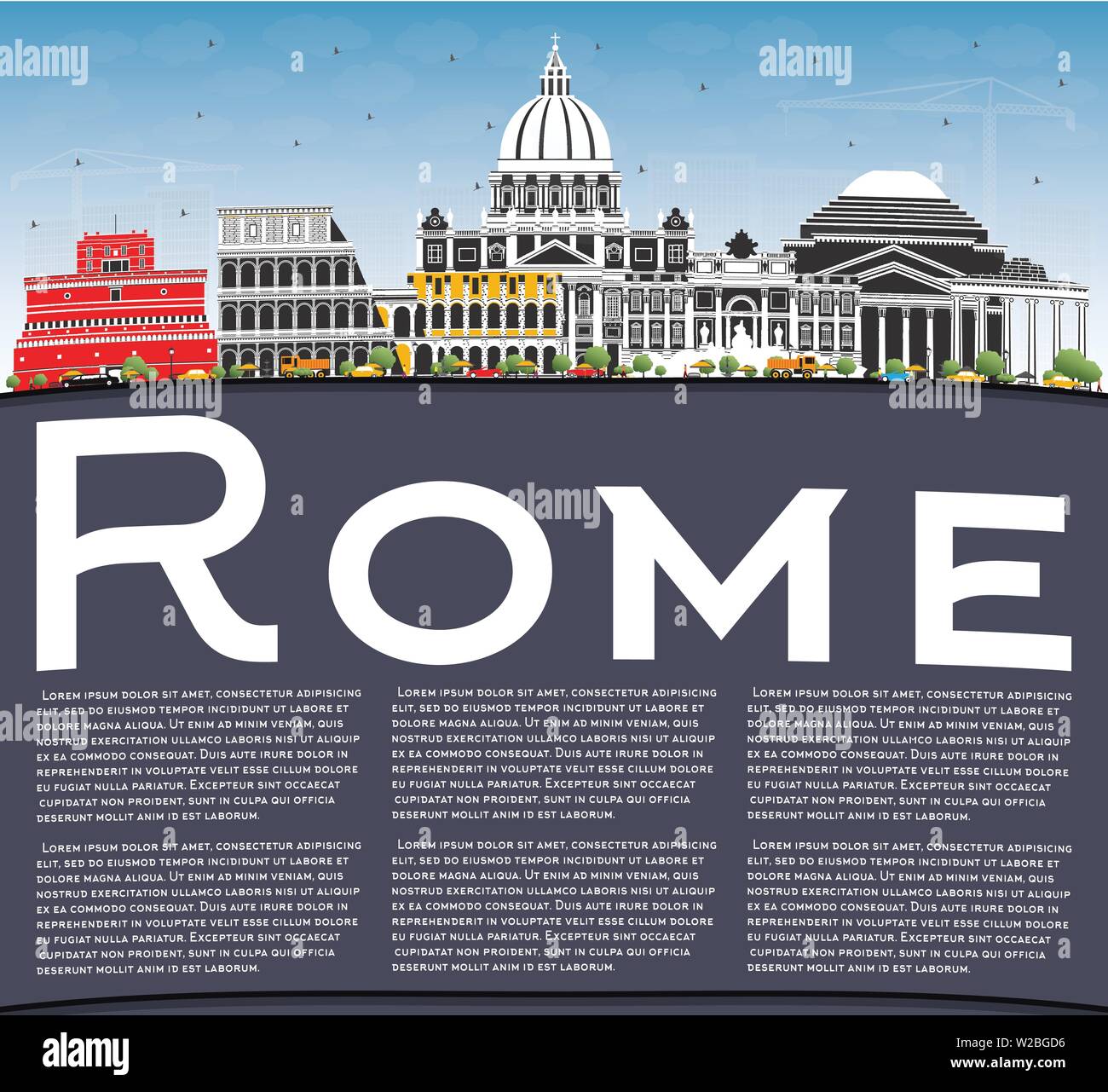 Rome Italy City Skyline with Color Buildings, Blue Sky and Copy Space ...