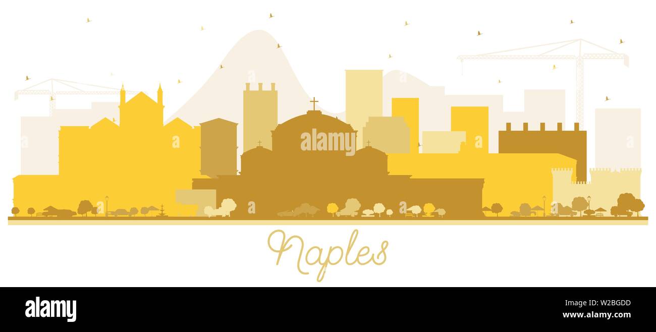Naples Italy City Skyline Silhouette with Golden Buildings Isolated on ...