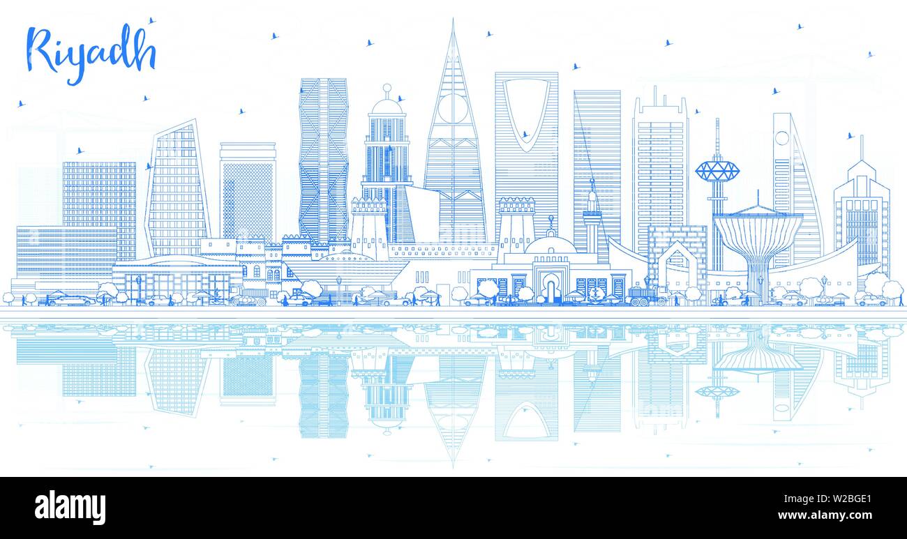 Outline Riyadh Saudi Arabia City Skyline with Blue Buildings and ...