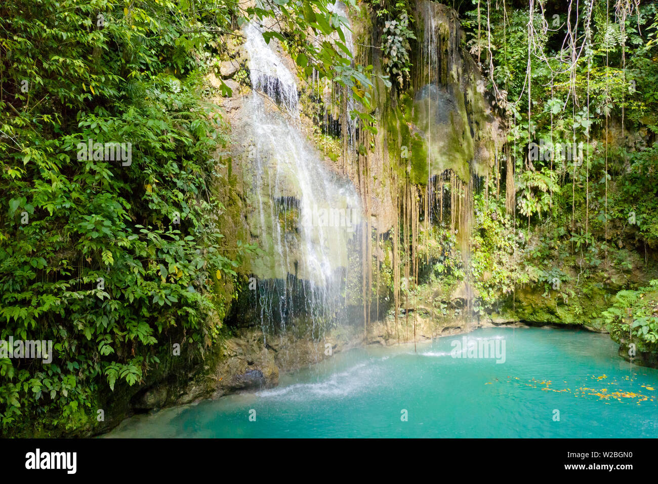Aerial view of Cambais waterfalls in a mountain gorge in the tropical ...