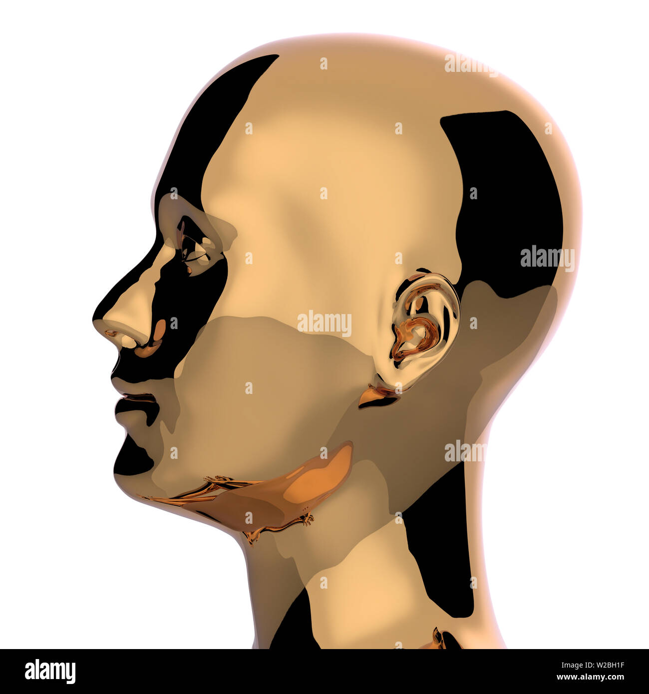 3d illustration of iron man head silhouette stylized metallic polished ...