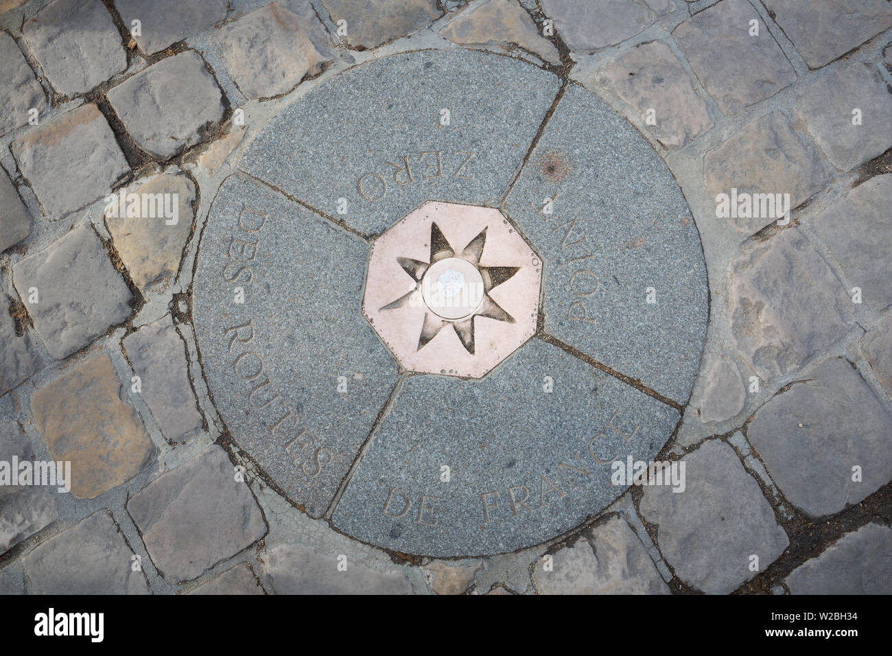 Paving stone indicating the point zero of the roads of France. All ...