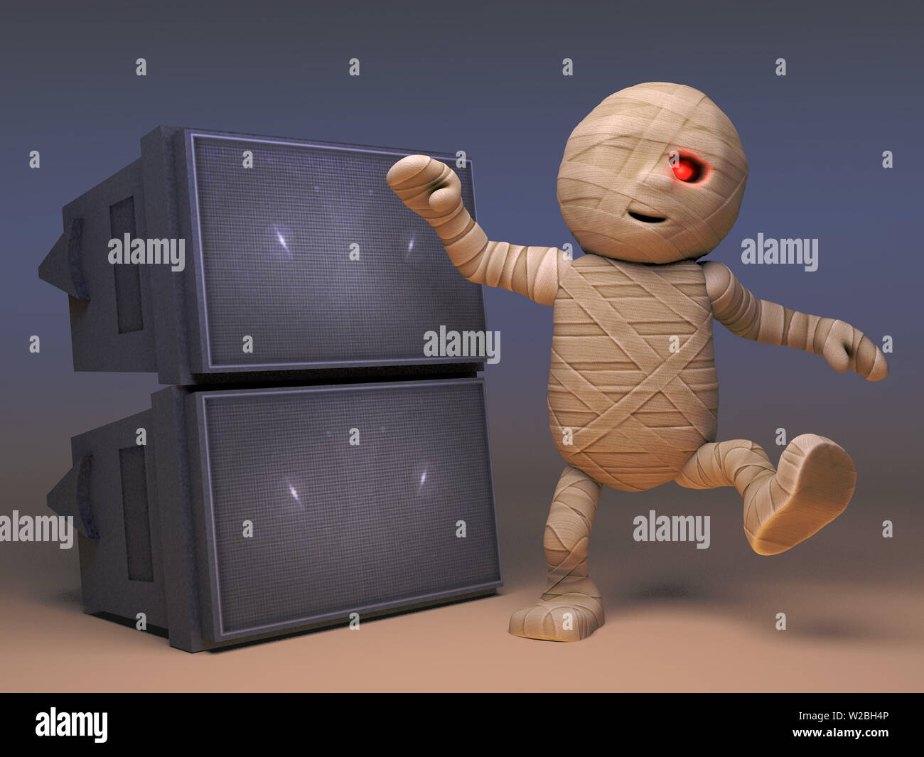 Crazy Egyptian mummy monster dancing in front of sound system at rave ...