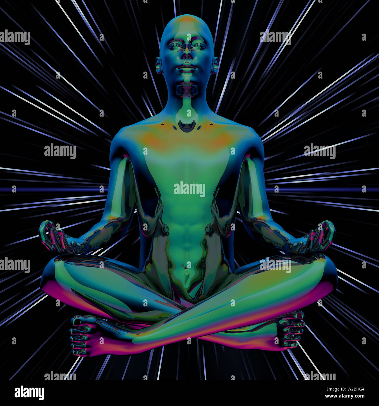 3d illustration of yoga lotus position figure stylized iron man ...