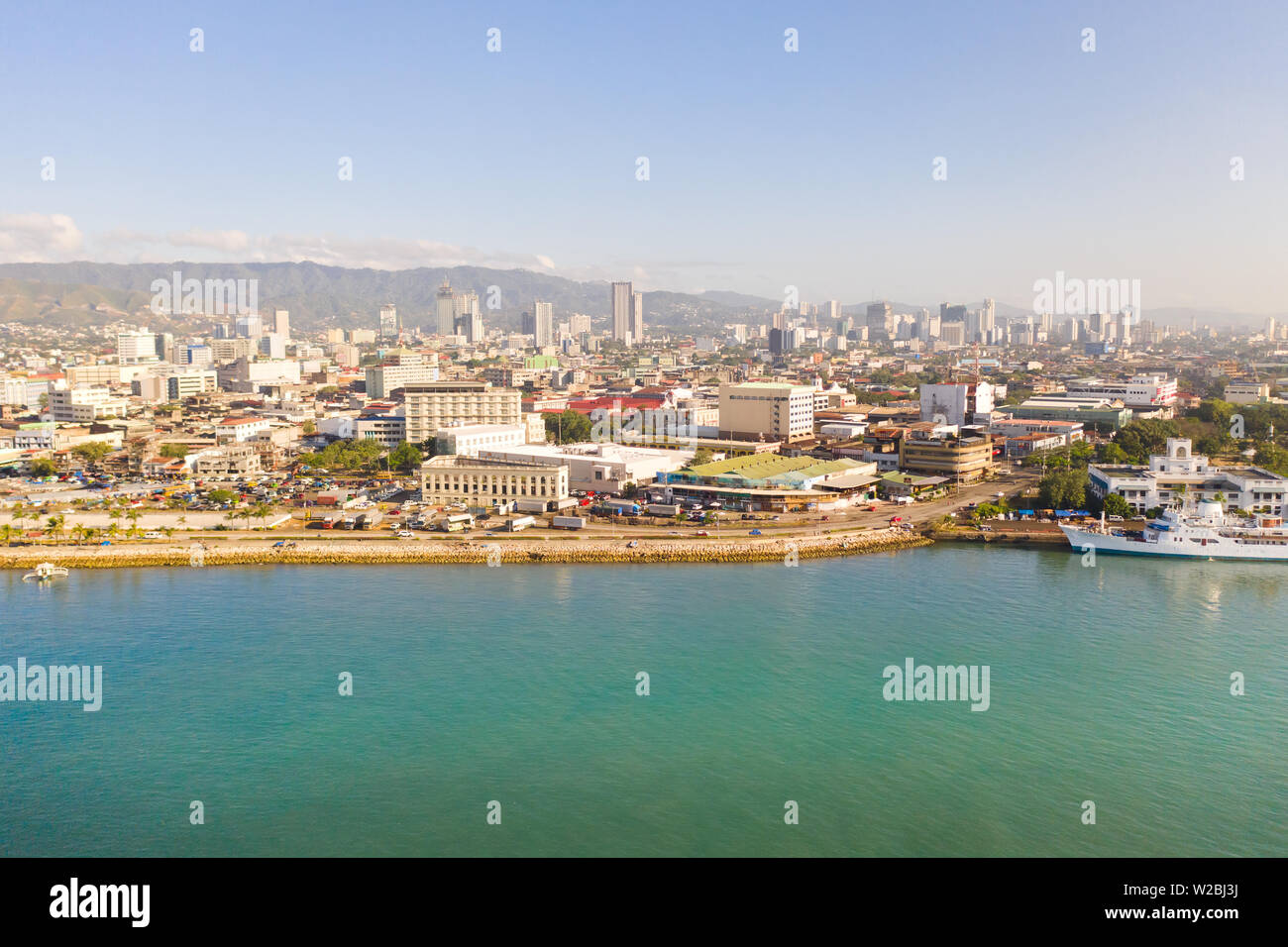 Cityscape in the morning. Streets and seaport of the city of Cebu ...
