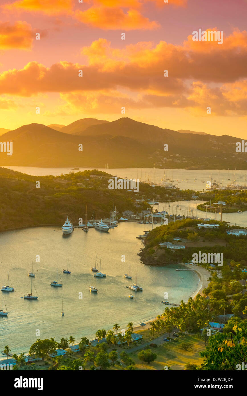 Caribbean, Antigua, English Harbour from Shirley Heights, Sunset Stock ...
